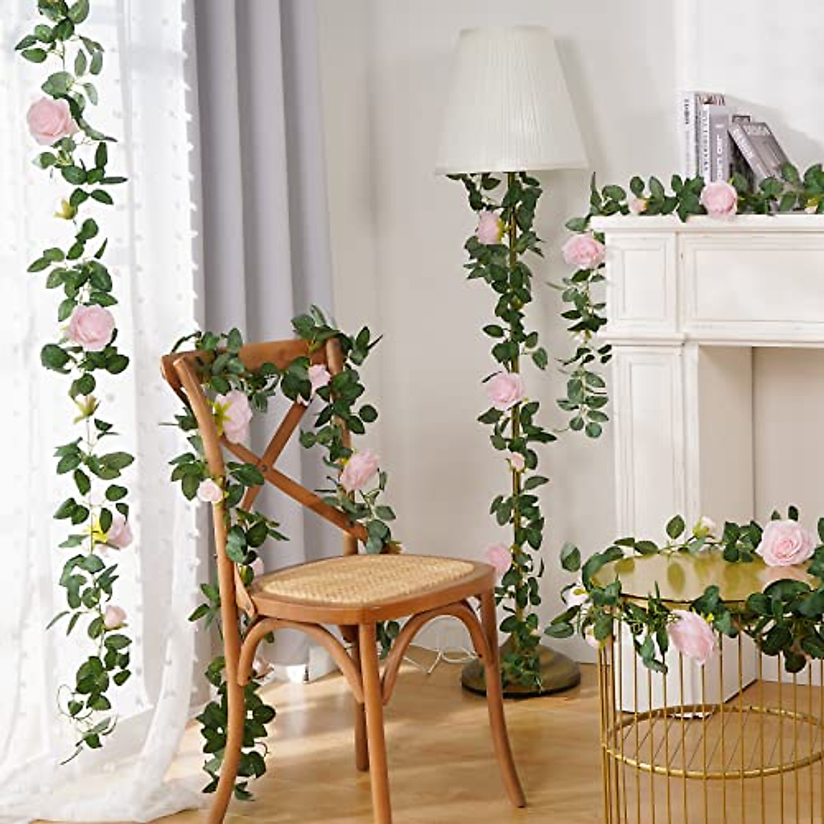 MARTINE MALL 2 Pcs 13.2Ft Artificial Pink Rose Garland, Fake Rose Vine Floral Garland for Wedding Party, Garden, Home, Table, Wall Decor