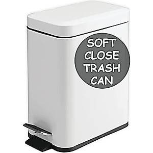 Soft Close, Slim Trash Can 2.6 Gallon with Anti - Bag Slip Liner and Lid, Use as Mini Garbage Basket, Slim Dust Bin, or Decor in Bathroom, Restroom, Kitchen, or Bedroom (10L / 2.6 Gallon, Shiny White)