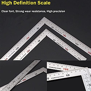 Bettomshin 1Pc L Shaped Ruler, 150x300mm Stainless Steel Straight Edge Ruler, 90 Degree Square Layout Tool, Thicken Right Angle Ruler Measuring Gauge for Carpenter Engineer, Random Font Color