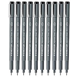 STAEDTLER Staedtler 0.5 Mm Pigment Liner Fineliner Sketching Drawing Drafting Pens Pack Of 10