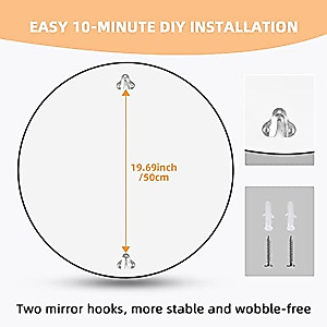 A.T.Lums 24 Inch Black Round Mirror, Wall Mounted Circle Mirror with Metal Frame, Suitable for Bathroom, Vanity, Entryway, Living Room, Wall Decor