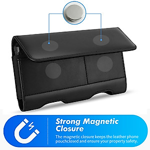 Mopaclle Phone Holster for iPhone 15 Plus 15 Pro Max 14 Pro Max 13 Pro Max 12 Pro Max 11 Pro Max 8 Plus,7 Plus 6 Plus Leather Phone Belt Clip Holder Case with ID Card Pouch (Fits w/Thin Case on) Black