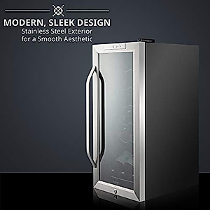 Ivation 18 Bottle Compressor Wine Cooler Refrigerator w/Lock | Large Freestanding Wine Cellar For Red, White, Champagne or Sparkling Wine | 41f-64f Digital Temperature Control Fridge Stainless Steel