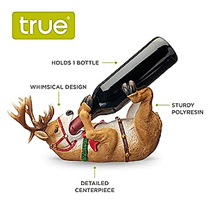 True Reindeer Polyresin Wine Bottle Holder Set of 1, Brown, Holds 1 Standard Wine Bottle