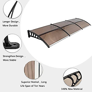 Simply-Me 40" x 120" Door Window Awning Polycarbonate Cover Front Door Outdoor Patio Awning Canopy UV Rain Snow Protection Hollow Sheet (Brown & Black)