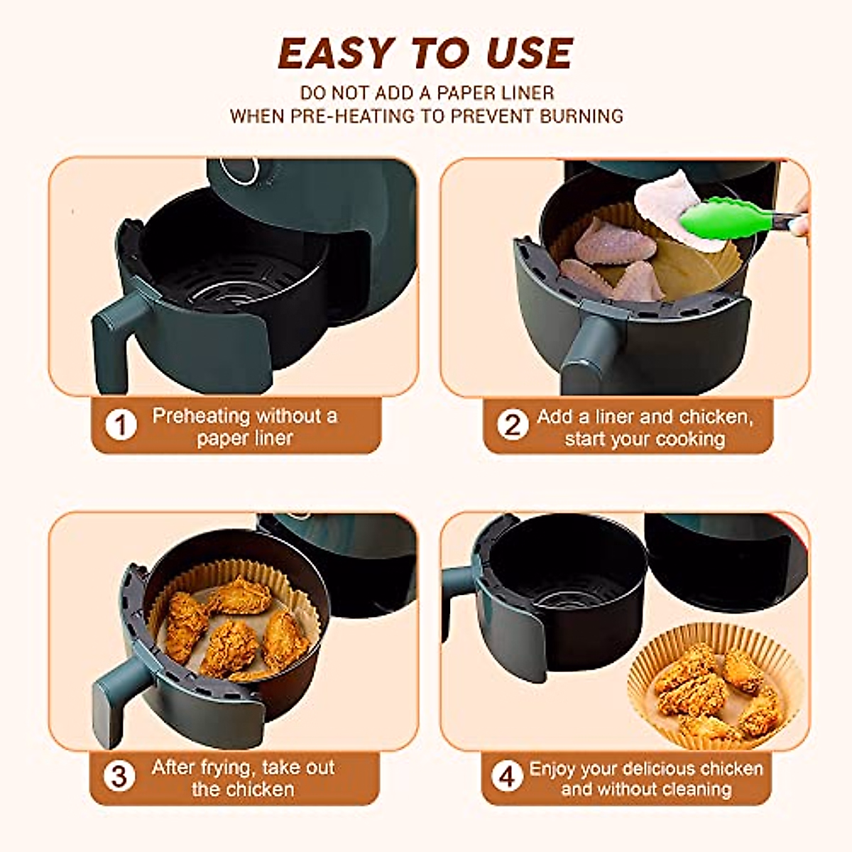 Air Fryer Disposable Paper Liner, 100PCS Non-stick Disposable Liners, Baking Paper for Air Fryer Oil-proof, Water-proof, Food Grade Parchment for Baking Roasting Microwave (100Pcs-6.3 inch)