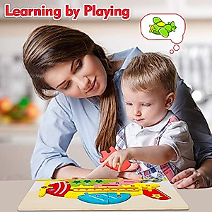 Wooden Toddler Puzzles for Kids Ages 2-4 Montessori Toys for 2 3 4 Year Old Boys Girls Toddler Educational Developmental Toys Gifts Numbers Colors Shapes Early Learning Vehicle Puzzle Toys(3 Packs)