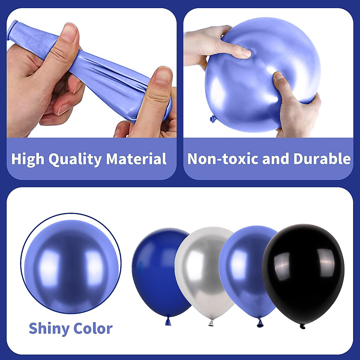 Blue and Black Balloons, Navy Blue and Silver Balloons Metallic Silver Dark Blue Balloons Black and Silver Latex Balloons Black Blue Balloons for Kids Adults Birthday Space Party Wedding Baby Shower