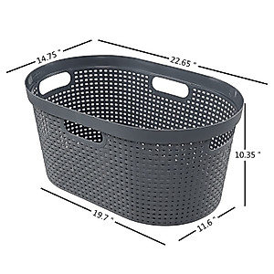 Sandmovie 4 Packs Plastic Laundry Baskets, Large Dirty Clothes Hampers with Cutout Handles, Grey, 42 L