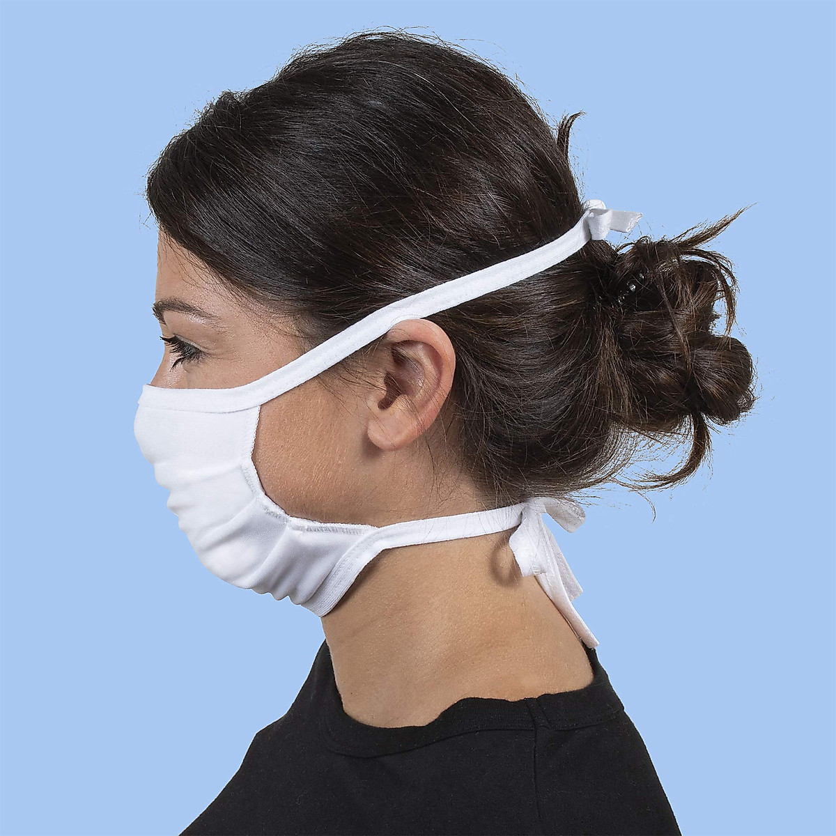 Gildan Adult Reusable 3-Layer Tie-On Cotton Face Mask (48 Pack), White (48 Pack), Adult: 6.5" x 7" (13" straps)