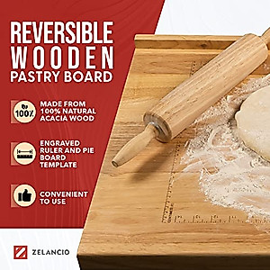 Zelancio Reversible Wooden Pastry Board - 24" x 20" Pastry Board with Engraved Ruler and Pie Board Template, Features Front and Back Counter Lip