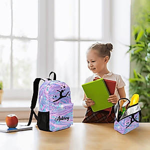 Gymnastic Marble Unicorn Abstract Personalized Backpack Set for Teen Boys Girls with Lunch Box & Pencil Pouch Bag Travel Backpack