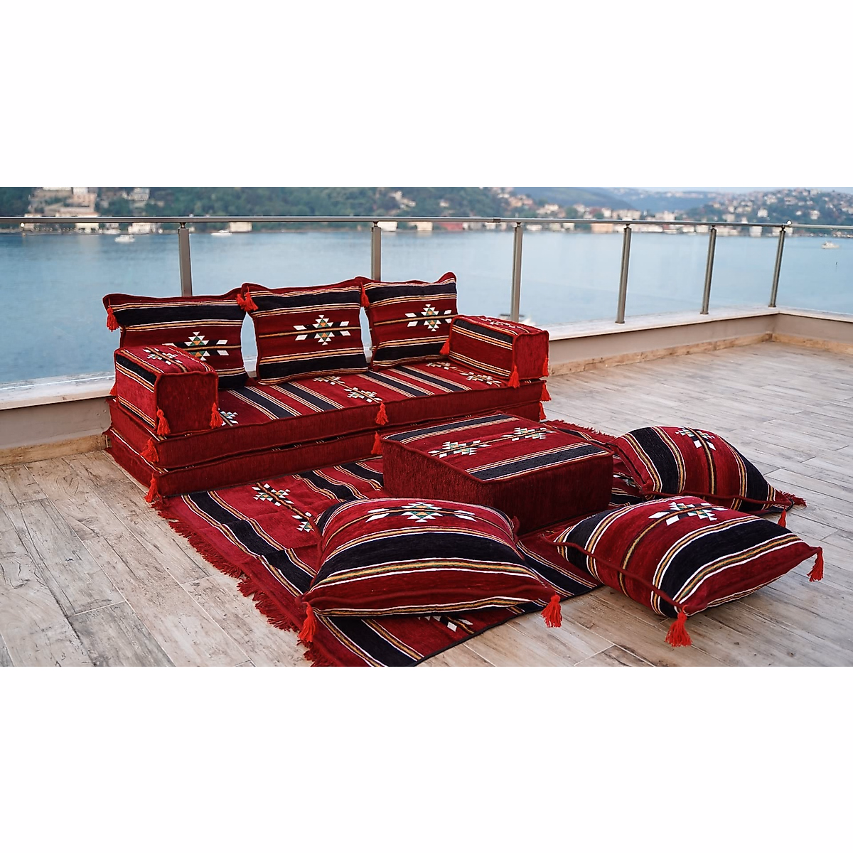 Maroon Turkish Floor Sofas, Window Seat, Floor Sofa Seating, Arabic Majlis, Reading Sofa Pillow, Meditation Yoga Loveseat, Sofa Cover (Sofa Full Set)