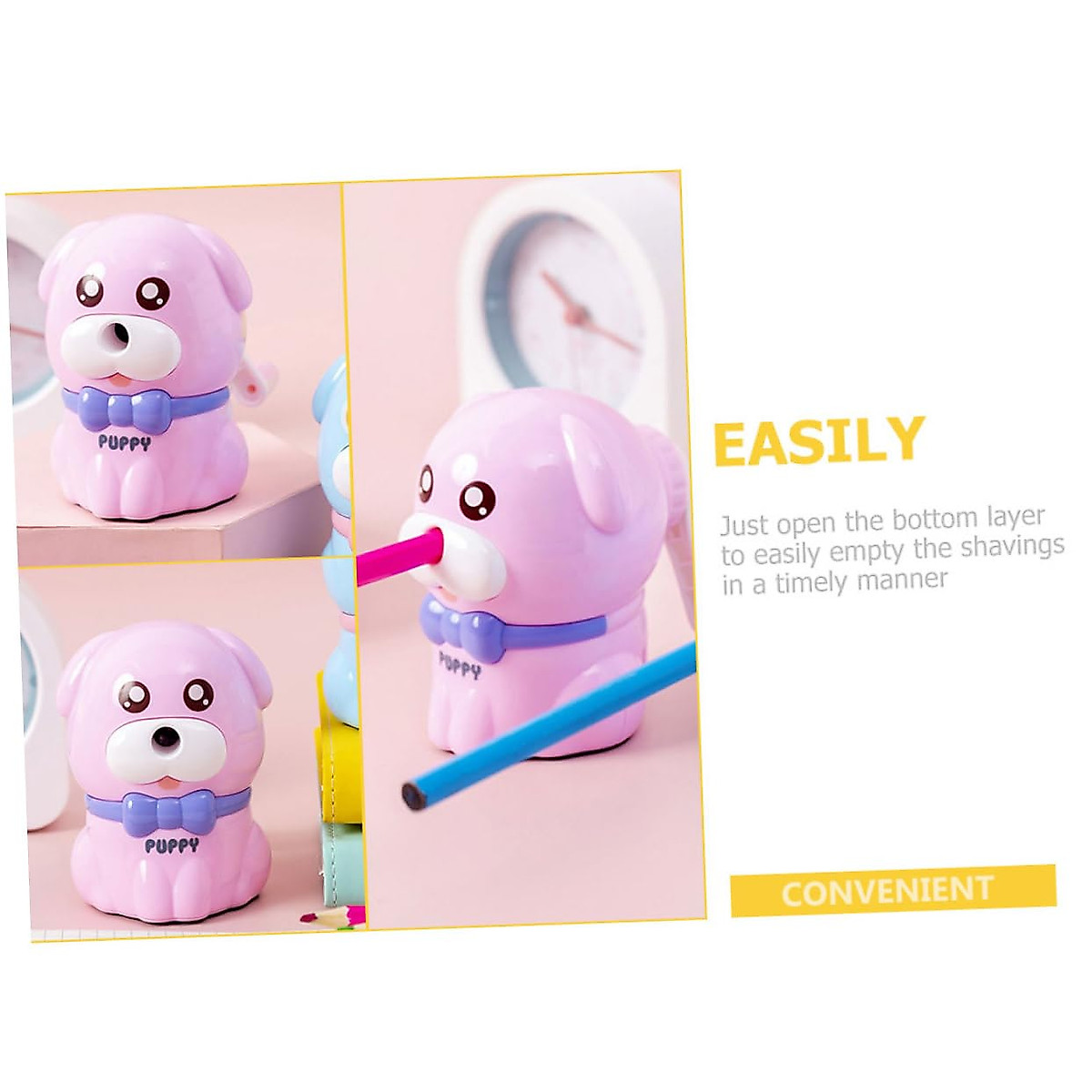 STOBOK Puppy Pencil Sharpener for Kids Manual Pencil Sharpener Mini Cute Manual Pencil Cutter for School Supplies Classroom Stationery Accessories, Pink