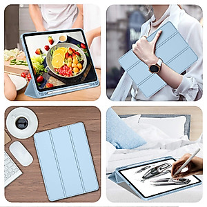 iMieet New iPad Pro 11 Inch Case 2022(4th Gen)/ 2021(3rd Gen) with Pencil Holder [Support iPad 2nd Pencil Charging/Pair],Trifold Stand Smart Case with Soft TPU Back,Auto Wake/Sleep(Sky Blue)