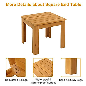 VINGLI Outdoor Adirondack Side Table W/Natural Finished, 18" Square Thick Wooden Coffee Table Top, Stable Large Weight Capacity Conversation End Table for Patio Backyard, Garden, Poolside and Balcony