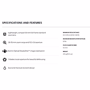 Sony 28-70mm F3.5-5.6 FE OSS Interchangeable Standard Zoom Lens