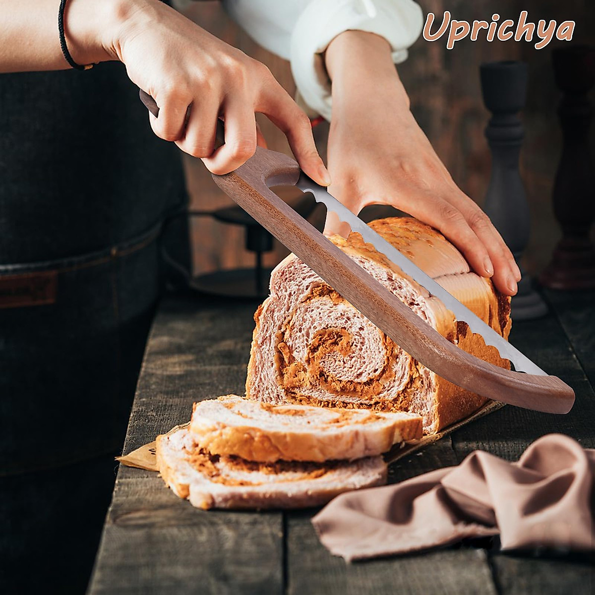 Uprichya Wooden Bread Bow Knife for Sourdough, Bread Saw for Homemade Bread, Sourdough Knife Slicer for Slicing, Sourdough Bread Cutter