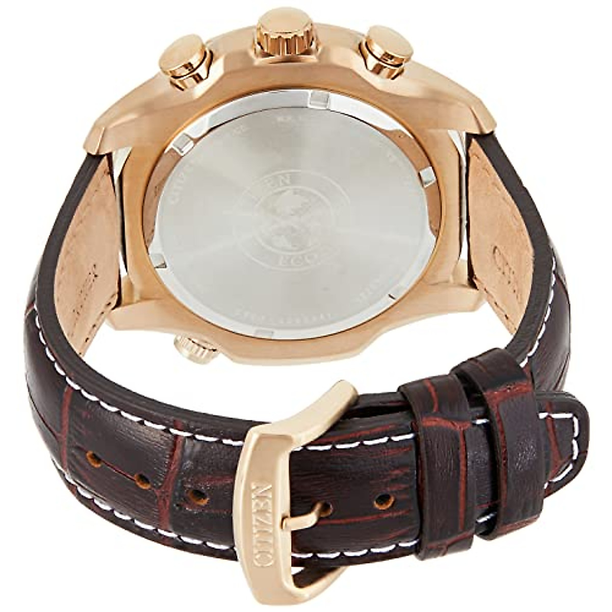 Citizen Men's Eco-Drive Weekender Brycen Chronograph Watch in Gold-tone Stainless Steel, Brown Leather strap (Model: BL5403-03X)