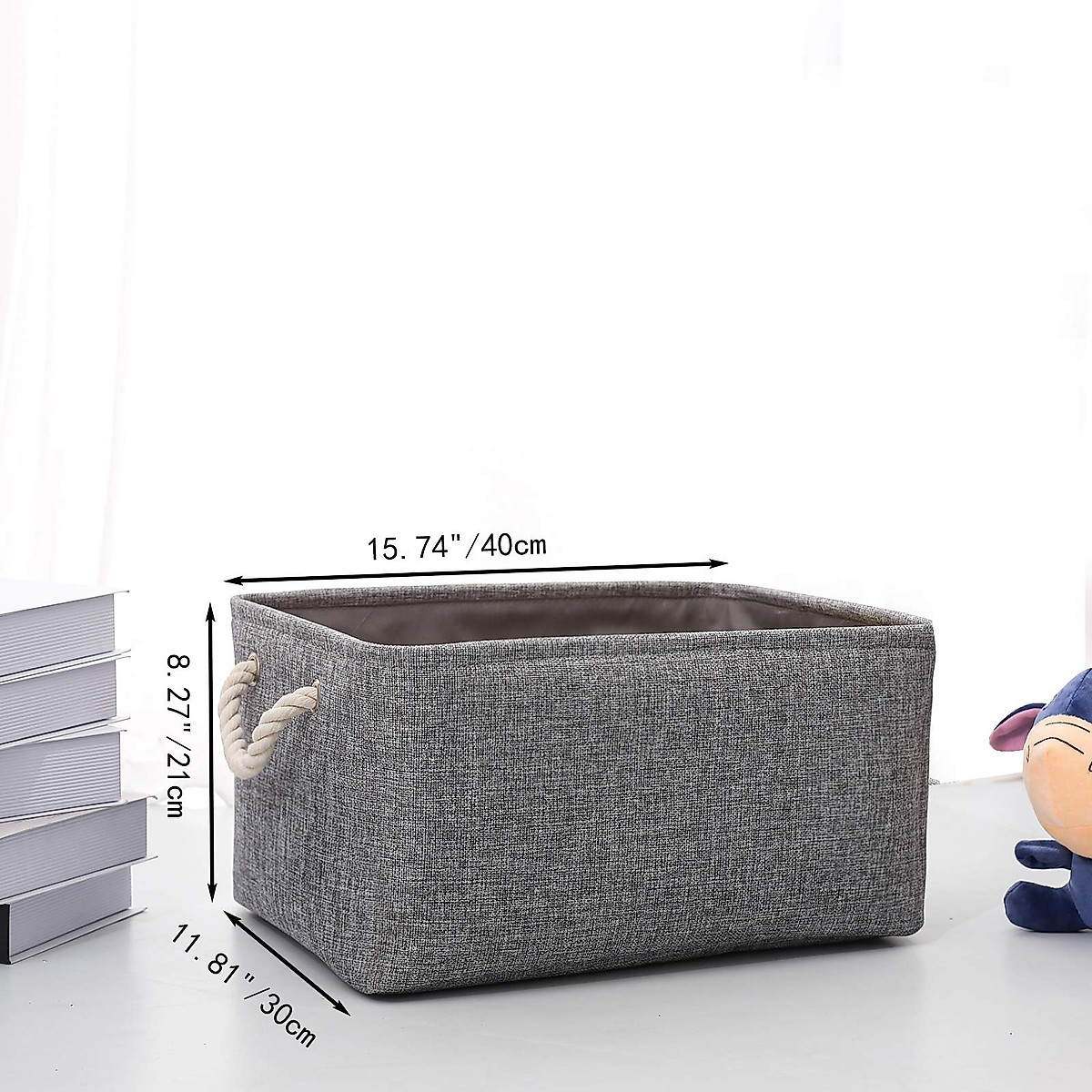 Fabric Storage Basket, Foldable Linen Storage Box for Nursery and Home, Collapsible Canvas Shelf Basket for Wardrobe or Bedroom, Grey