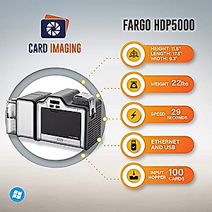 Card Imaging Fargo HDP5000 Dual Side High Definition ID Card Printer & Supplies Bundle Software 89640