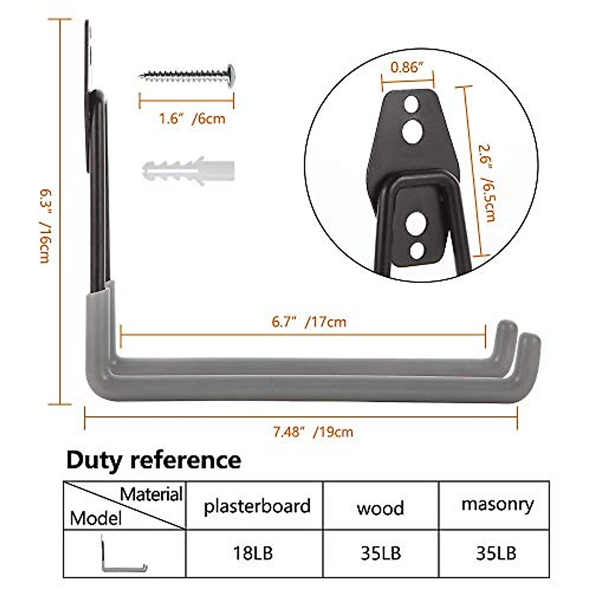 PHUNAYA Garage Wall Hooks,Add Steel Reinforced Piece,Double Heavy Duty Storage Hangers for Organizing Ladder,Bike,Hoses,Garden Tool.(4 Set*7.5")