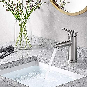 AMAZING FORCE Single Hole Bathroom Faucet Single Handle Bathroom Sink Faucet Brushed Nickel Stainless Steel Basin Mixer Tap - Sink Drain & Deck Plate Not Included 1.2 GPM
