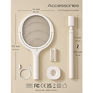 Rotating Head Rechargeable Fly Swatter Electric Fly Swatter Racket Bug Zapper Racket Indoor Bug Zapper Indoor Fly Zapper Repellent Fruit Fly Trap Mosquito Zapper, with a Telescopic Extension