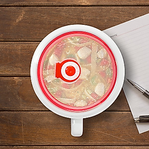 Kovot 24oz Ceramic Christmas Themed Bowl Set with Lid & Handle – Use for Ramen, Soup, Cereal, & as a Coffee Mug – Take Your Food To Go with Airtight Silicone Lid and Steam Vent (4-Pack – Red & White)