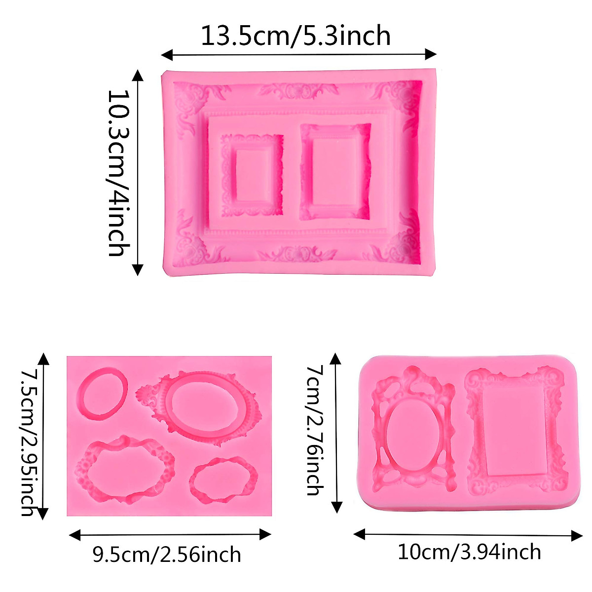 3 Pieces Pink Picture Frames Silicone Mold for Cake Decorating Sugar Gum Paste Chocolate Cookies Resin Polymer Clay