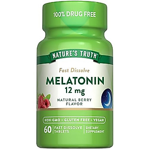 Melatonin 12mg | 60 Fast Dissolve Tablets | Natural Berry Flavor | Vegan, Non-GMO & Gluten Free | by Nature's Truth
