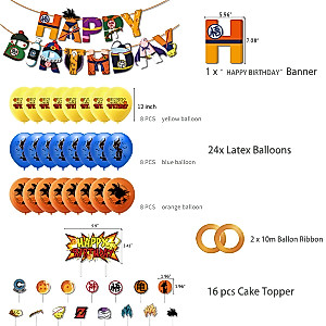 HONGFENG Birthday Party Supplies Set,Includes Happy Banner - Cake&Cupcake Toppers - 24 Latex Balloons for Kids Theme Birthday Party Decoration