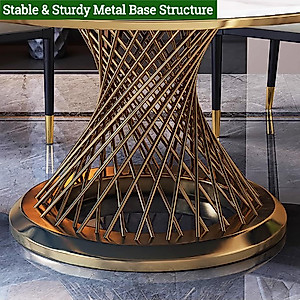 Round Sintered Stone Dining Table with Lazy Susan,Modern Kitchen & Dining Room Tables with Metal Metal Base,Circular Marble Pedestal Dining Table - Table Only(59.1" L x 59.1" W x 29.5" H, Gray)