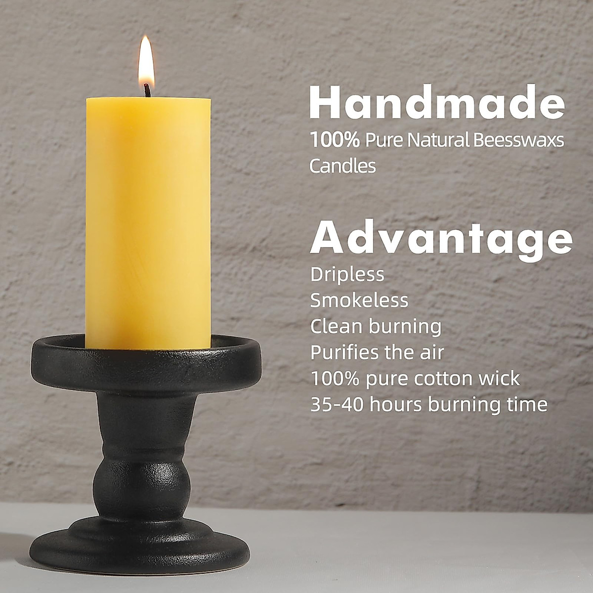 3 Packs Natural Beeswax Pillar Candles, 100% Pure Beeswax Candles with 35 Hours Burn Time, Smokeless & Dripless Bees Wax Candles for Home Decor, Prayer, Christmas Party(2x4 inch)