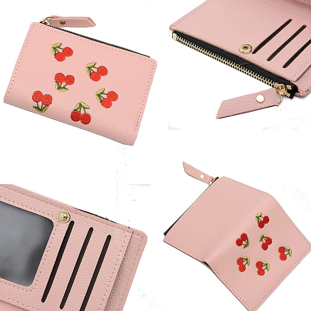 Nawoshow Women Cute Small Wallet Cherry Pattern Coin Purse Card Holder Clutch Bag (A-Pink)