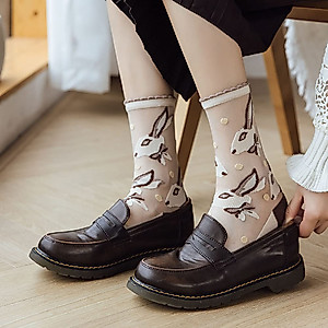 Yomutiur Womens Sheer Socks, Summer Transparent Thin Mesh Lace Elastic Jacquard Socks Crystal Glass Silk Short Stockings