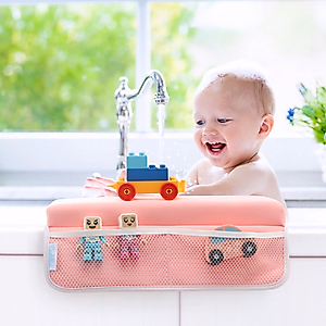 Cuddlix Baby Kneeler and Elbow Rest Pad Set for Baby Bathing Parents, Extra Thick Soft Mat with Organizer Pockets - Painless Kneeling Quick Drying Non-Slip for Newborn, Pastel Pink