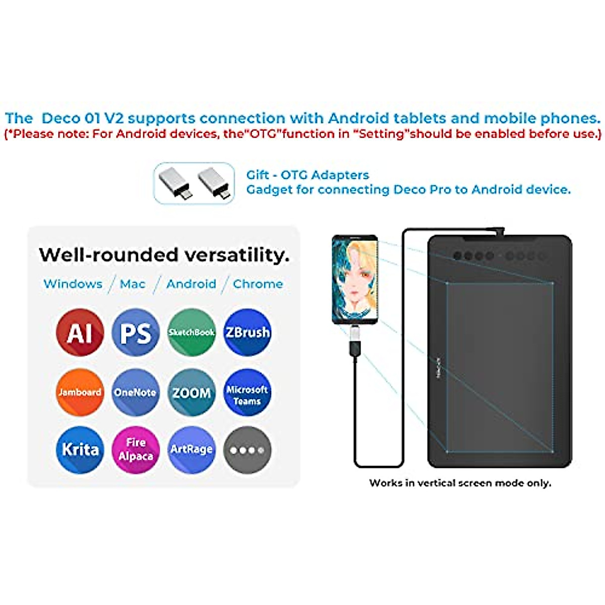 XPPen Deco 01 V2 Drawing Tablet 10x6.25 Inch Graphics Tablet Digital Drawing Tablet for Chromebook with Battery-Free Stylus and 8 Shortcut Keys (8192 Levels Pressure)