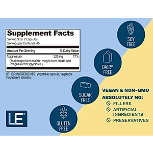 Magnesium Triple Complex Supplement: with Glycinate, Malate, and Citrate. Enhance Sleep and Brain Function Naturally. 90 Capsules