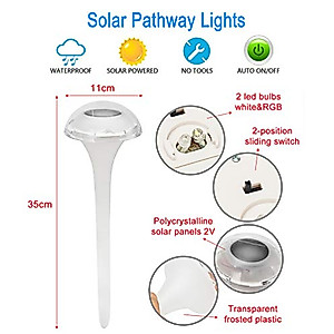 pearlstar Solar Lights Outdoor Mushroom Garden Pathway Lights LED Landscape Lighting Waterproof for Path Lawn Patio Yard Walkway Driveway, 2 Lights Effect,White&Color Changing Light(6pack)