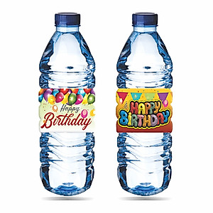 Happy Birthday Water Bottle Labels - (Pack of 100) 8.5" x 2.25" Wrappers Wrap Around Party Decoration Stickers