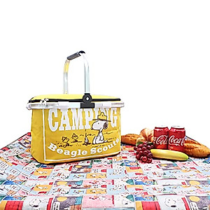 Finex Yellow Snoopy Picnic Set - Foldable Picnic Basket + Reusable Blanket Mat for Camping Hiking Outdoor Concert Theme Park Travel Day Trip