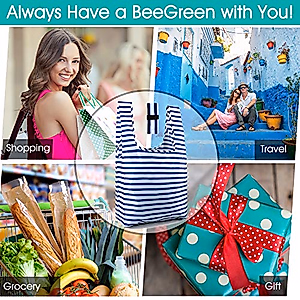 BeeGreen Reusable Grocery Bags Shopping Bags Groceries Totes 12 Pack 50LBS Foldable Fashion Bags w small bag Geometry Large Grocery Bags w handles Bulk Washable Heavy Duty Polyester Fabric Cloth