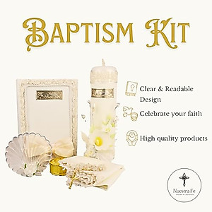 5 Pcs Ivory/Cream Baptism Candle Set for Boys and Girls - Velas para bautizo - Vela de bautizo para niño - Vela para bautizo de niña - Catholic Baptism Candle Set Girl - Baptism kit Baptism Bible