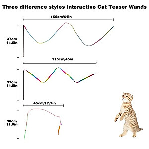 Yvnicll Interactive Cat Wand Toys, Interactive Cat Rainbow Wand Toys,Cat Wand Toy with Worms,Colorful Ribbon Charmer for Kitten (3 pcs)