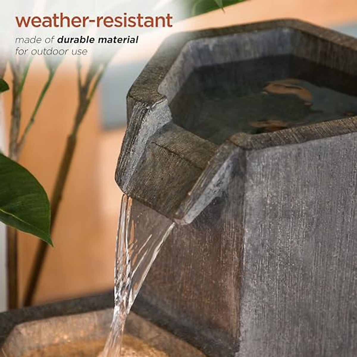 Alpine Corporation 25" Tall Indoor/Outdoor 3-Tier Hexagonal Columns Fountain with LED Lights