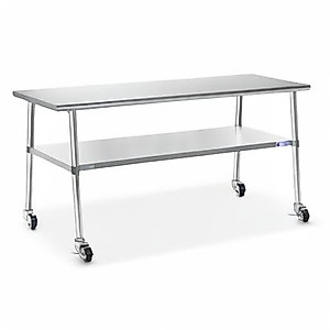GRIDMANN NSF Stainless Steel Work & Prep Table 72 x 24 Inches with Caster Wheels and Under Shelf for Restaurant, Home, Hotel