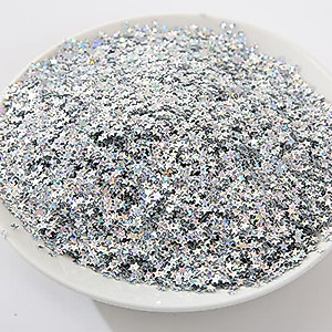 Art Craft Glitter, 3mm Star Shaped Holographic Chunky Flakes Sequins for Slime, Nail Art,Tumblers, Resin Craft, Festival Party - 0.35oz (10g) (Silver)