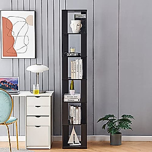 RVEE Rotating Bookshelf 360°, 6 Tier Corner Bookcase for Living Room Floor Bookcase Wooden Bookshelf Home Office Corner Tall Bookcase (Black Walnut)