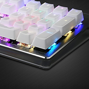 Rottay Rainbow Backlit Mechanical Keyboard, White Gaming Keyboard, Wired Computer Keyboard with Brown Switch and Aluminum Panel